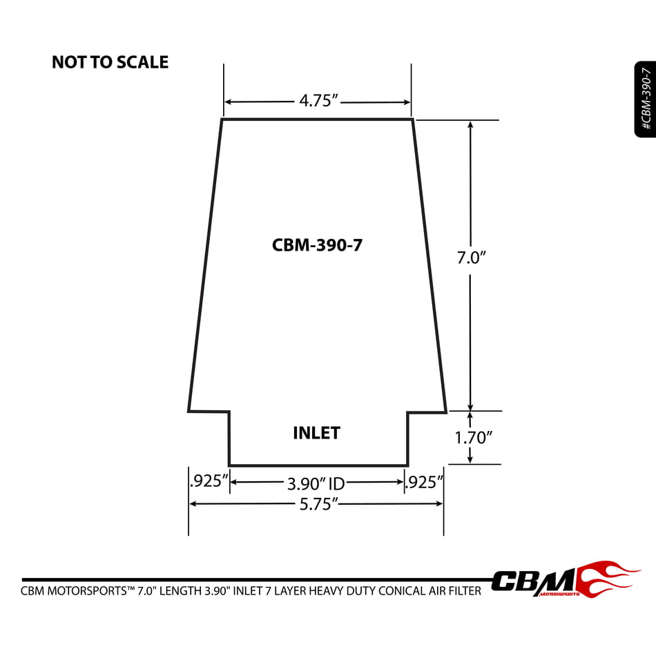 CBM MOTORSPORTS™ 7.0" LENGTH 3.90" INLET 7 LAYER HEAVY DUTY CONICAL AIR ...