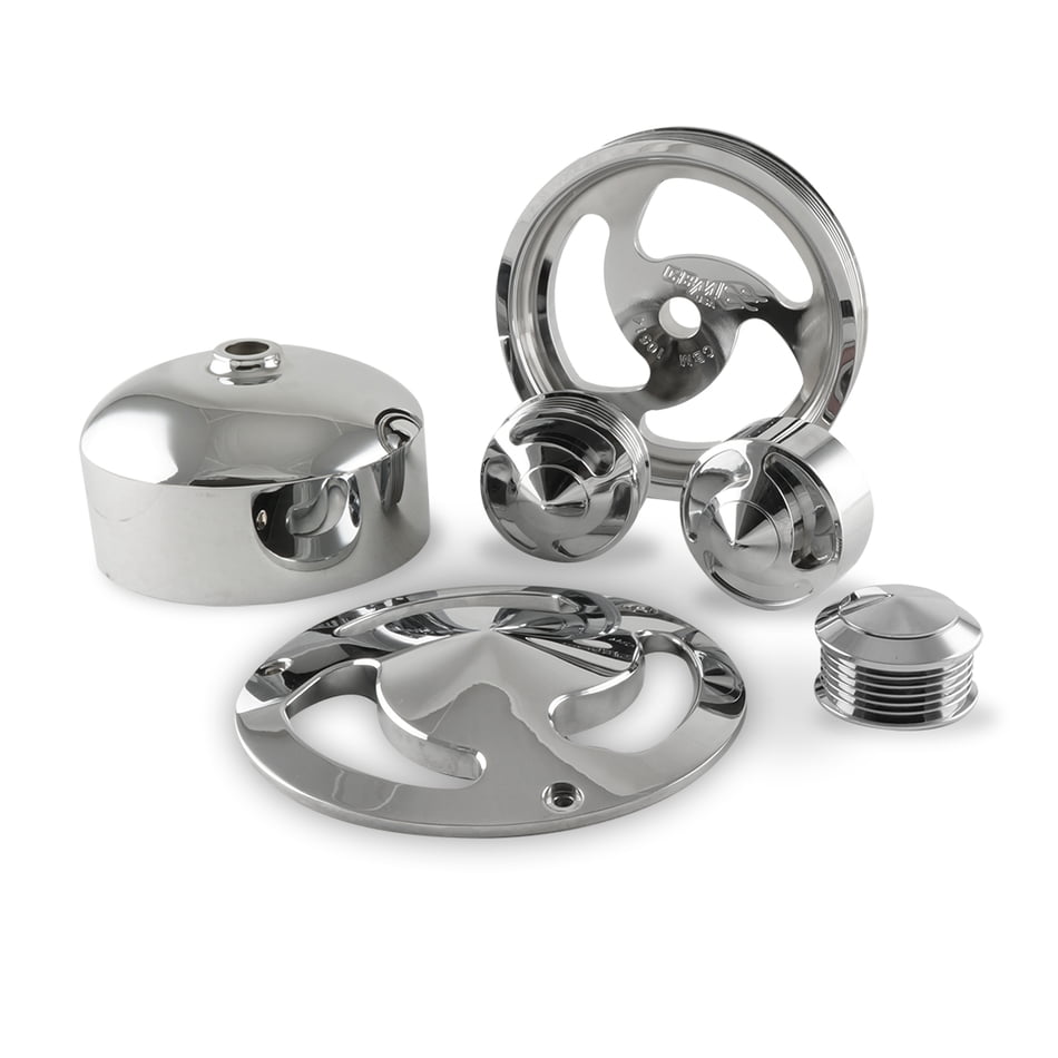 CBM MOTORSPORTS™ CHROME 6 RIB BILLET LS DRIVE BELT PULLEY KIT WITH ...