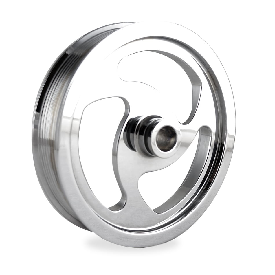 CBM MOTORSPORTS™ CHROME 8 RIB BILLET POWER STEERING PULLEY GM TRUCK OFFSET