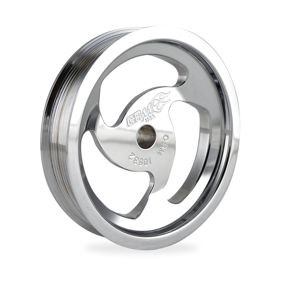 CBM MOTORSPORTS™ CHROME 8 RIB BILLET POWER STEERING PULLEY GM TRUCK OFFSET