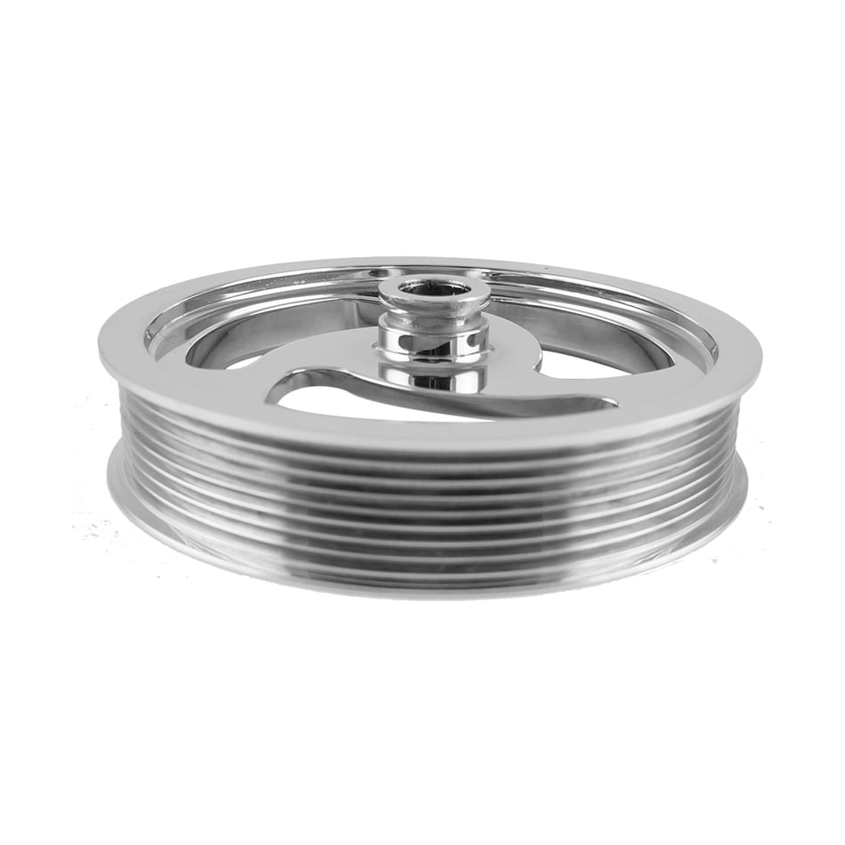 CBM MOTORSPORTS™ CHROME 8 RIB BILLET POWER STEERING PULLEY GM TRUCK OFFSET