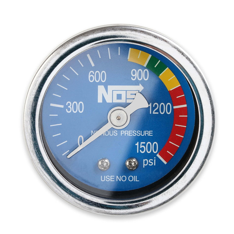 NOS 1-1/2" NITROUS PRESSURE GAUGE 0-1500 PSI BLUE FACE / CHROMED BEZEL